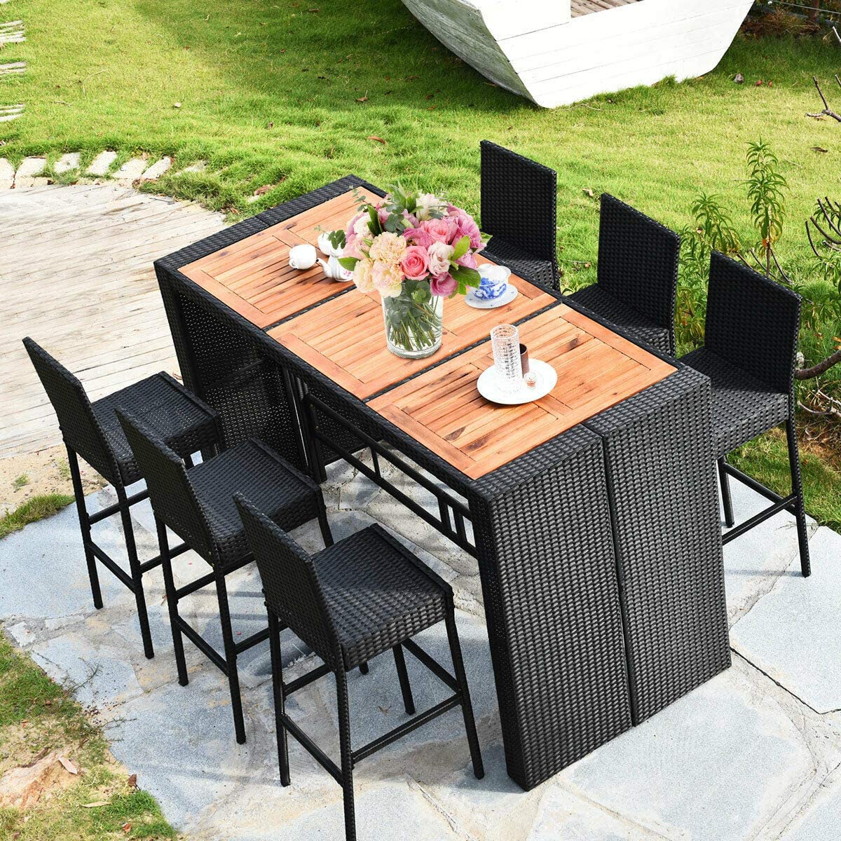 [Open Box] Tangkula 7-Piece Outdoor Dining Set: Patio Wicker Furniture ...