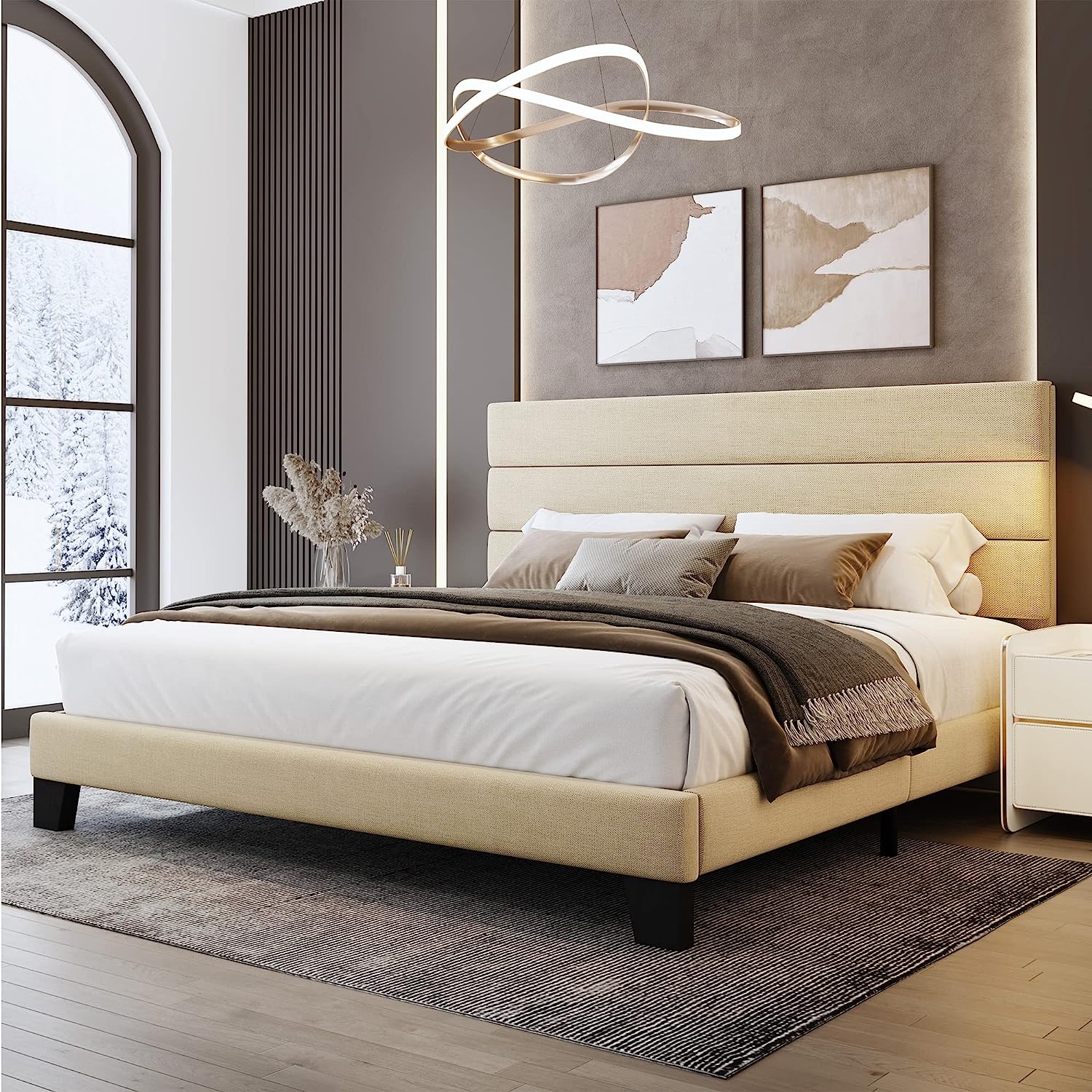 [Open Box] WEEWAY Deluxe King Size Bed Frame featuring Linen Fabric ...