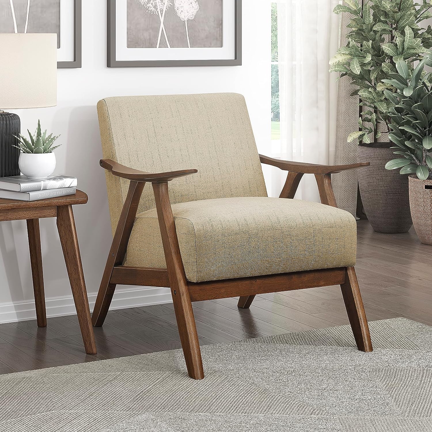 [Open Box] Lexicon Elle Brown Wooden Armchair with Accent Features for ...