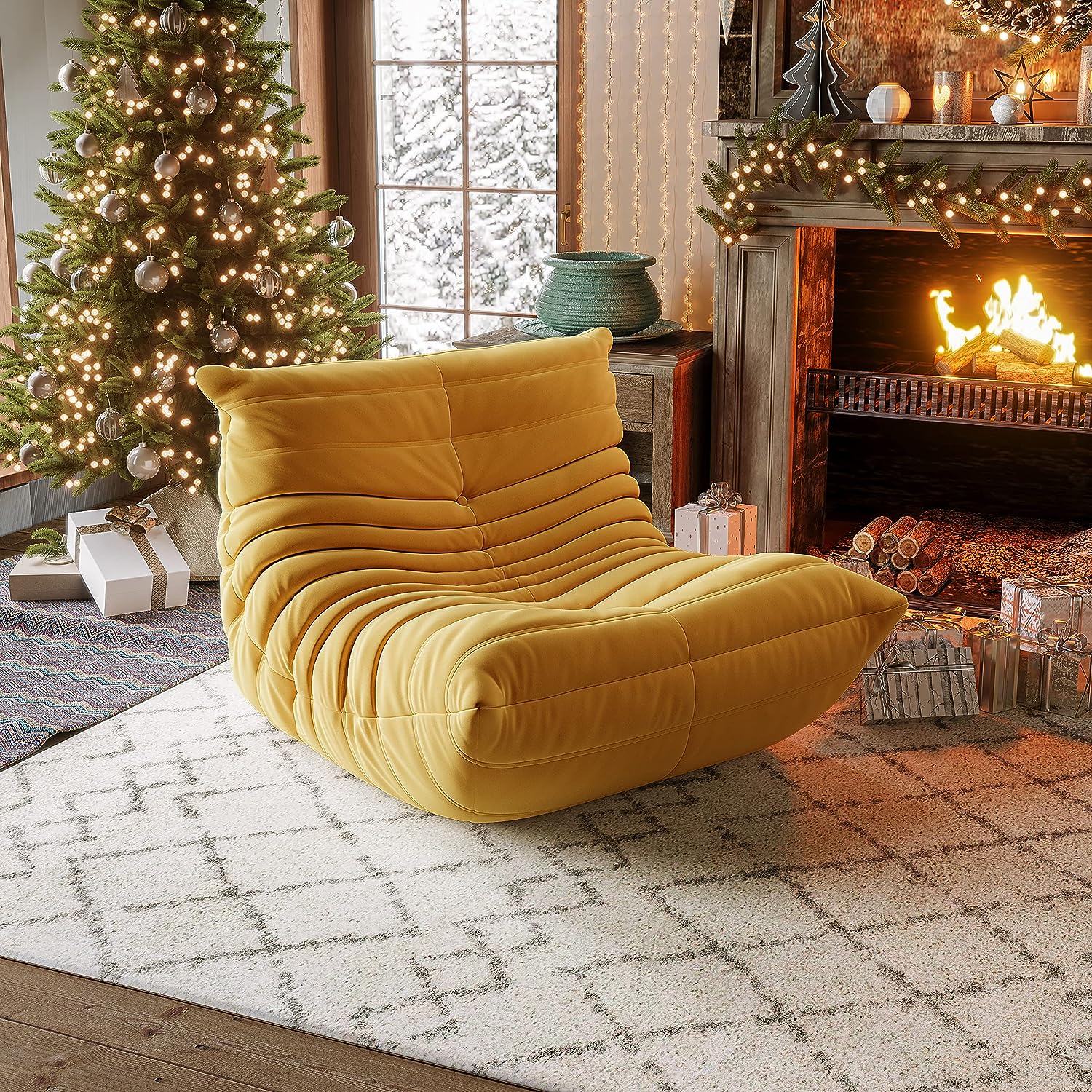 [Open Box] 1inchome Ultra-Plush Yellow Suede Fireside Lounge Chair ...