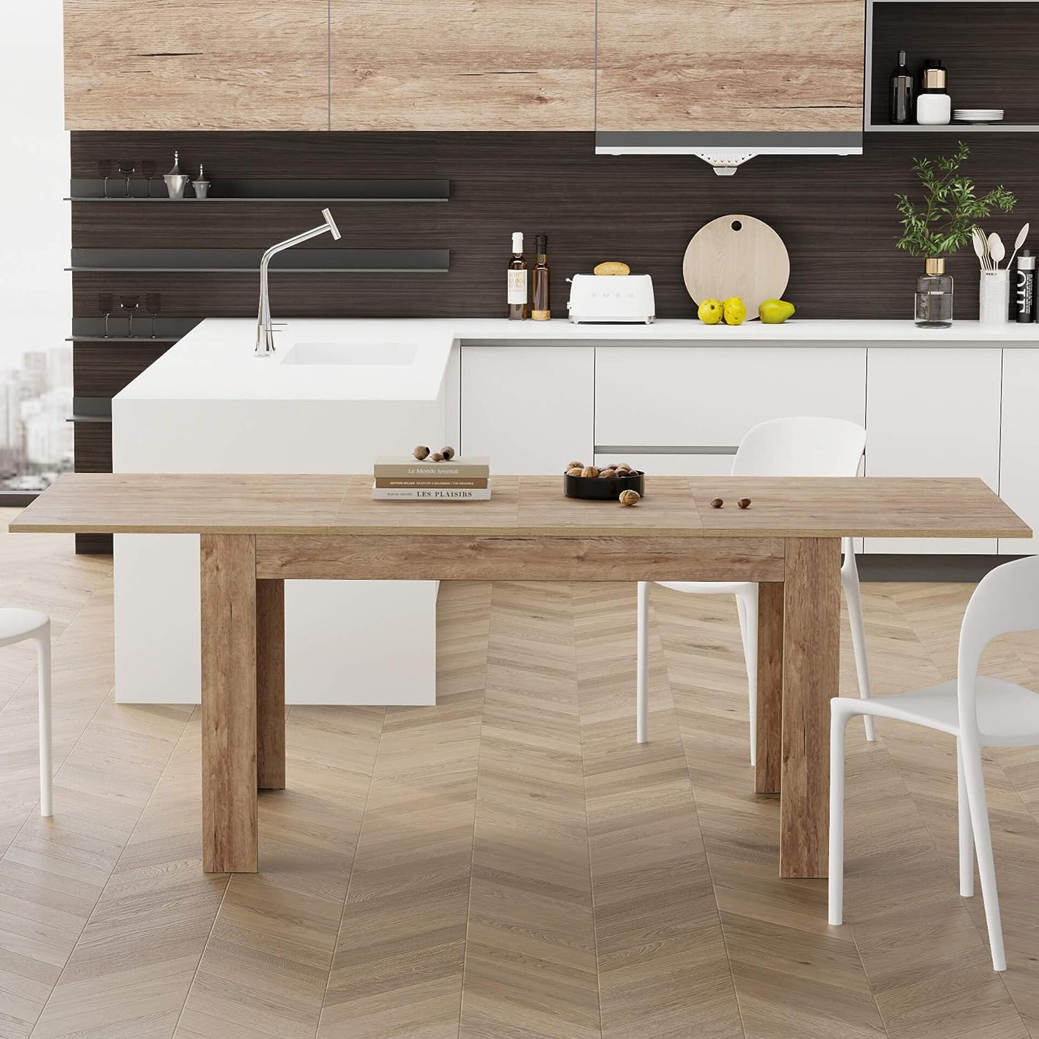 [Open Box] Mobili Fiver Luxury, Capacious Oak Extendable Dining Table ...