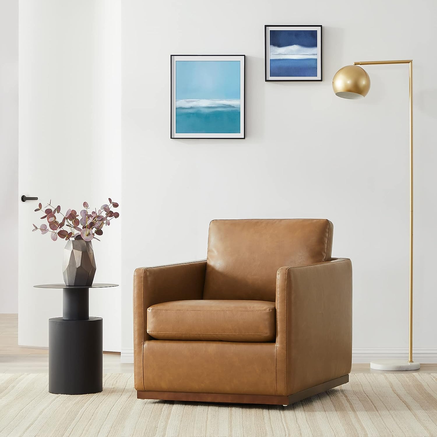 [Open Box] CHITA Luxurious Saddle Brown Mid Century Modern Swivel Arm ...